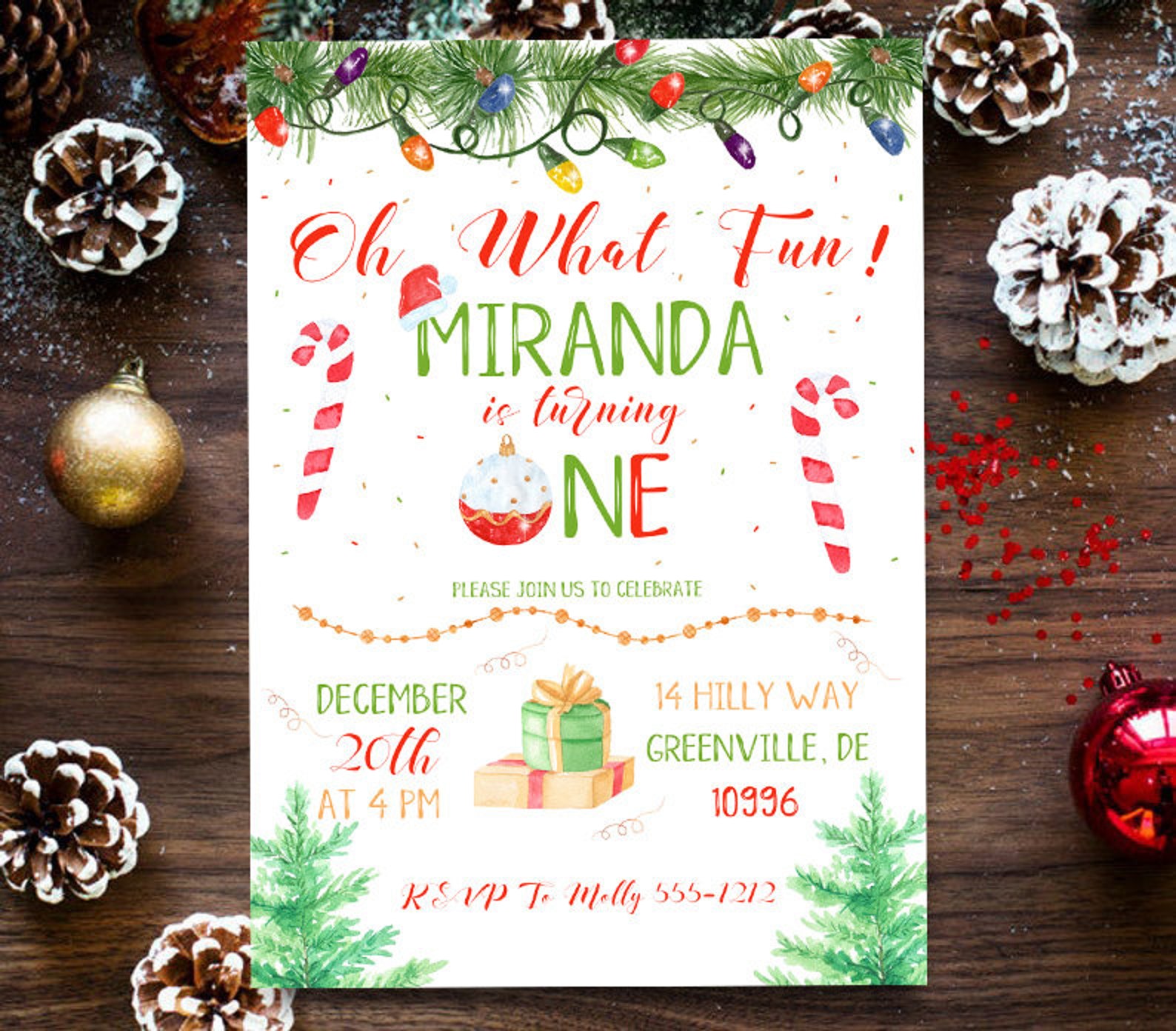 Christmas First Birthday Invitation PRINTABLE Baby's - Etsy