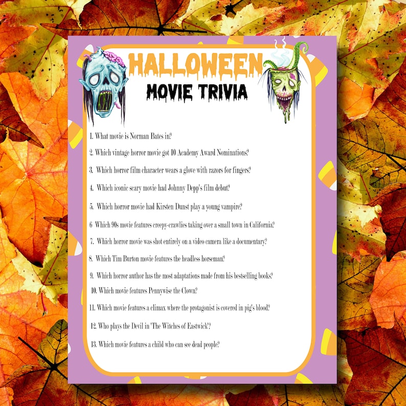 Halloween Movie Trivia Game PRINTABLE Adult Party Halloween - Etsy