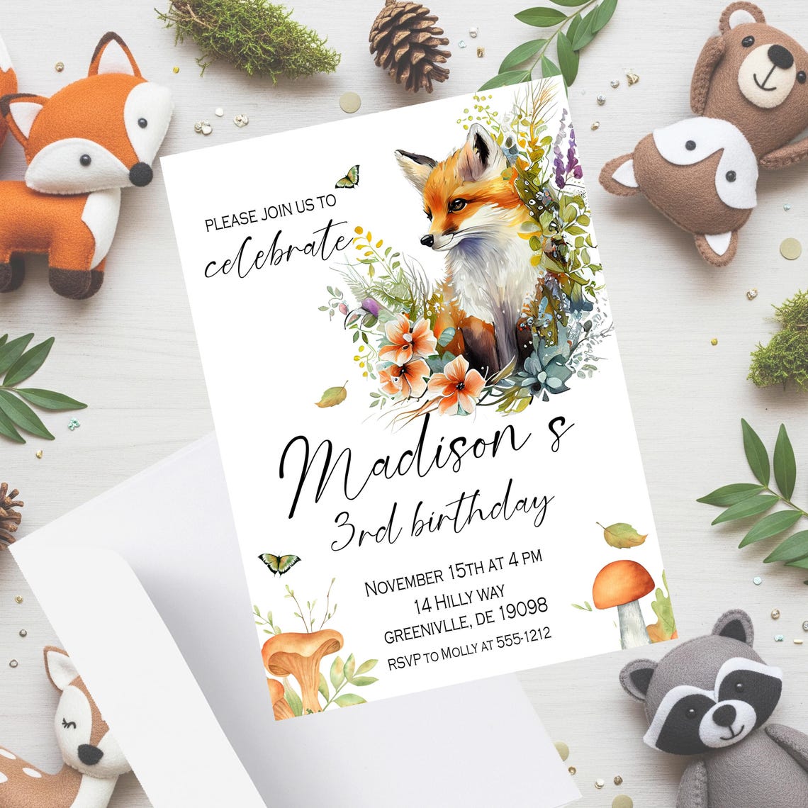 Fox Birthday Invitation PRINTABLE - Woodland Fox Birthday Invitation ...