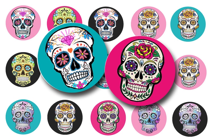 Sugar Skulls Digital Collage Sheet Sugar Skulls Bottle Cap - Etsy
