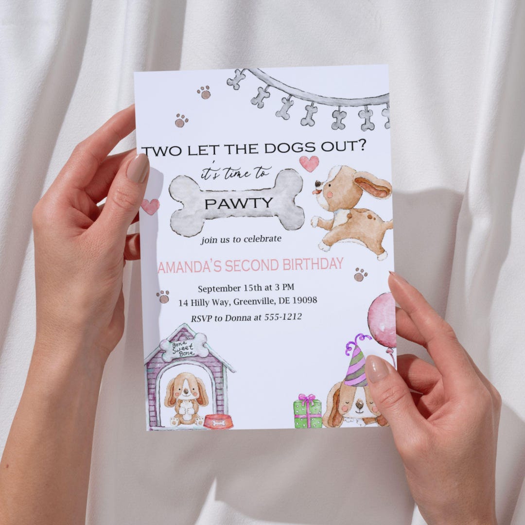 Editable Two Let the Dogs Out 2nd PRINTABLE Girl Birthday Invitation ...