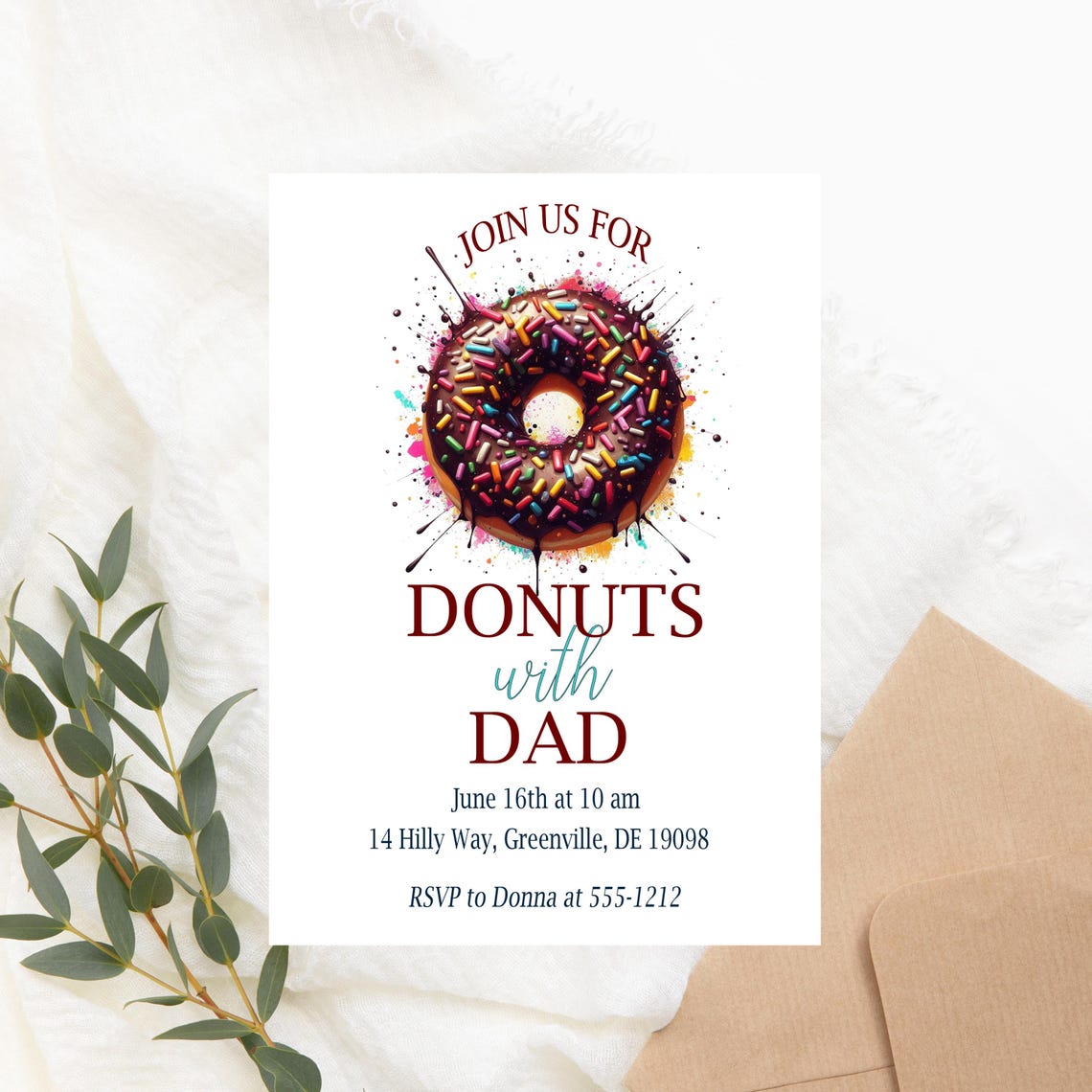 Printable Donuts With Dad Invitation – Chocolate Donut Father’s Day ...
