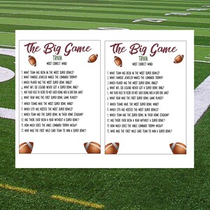The Big Game Trivia Party Game INSTANT DOWNLOAD - PRINTABLE Football ...