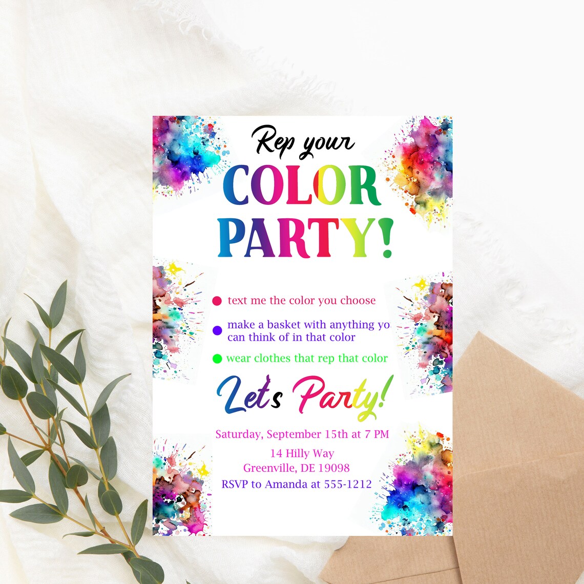 Rep Your Color Party Invitation – Printable Digital Invite for Teen ...