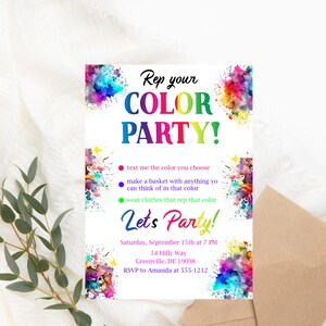 Color Party Invitation Editable Template Online Rainbow - Etsy