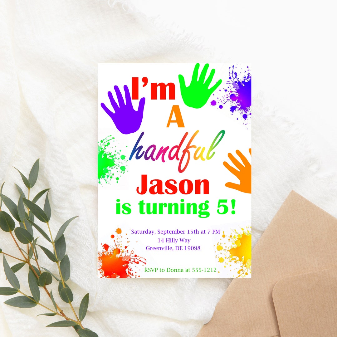 I'm A Handful Birthday Invitation - 5th Birthday Invitation PRINTABLE ...