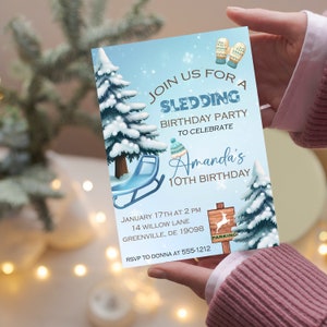 Sledding Birthday Invitation PRINTABLE Winter Birthday Party Sledding ...