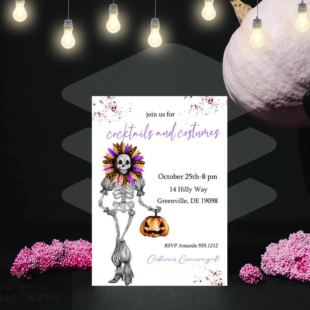 Funky Skeleton Adult Halloween Costume Party Invitation - Costumes ...