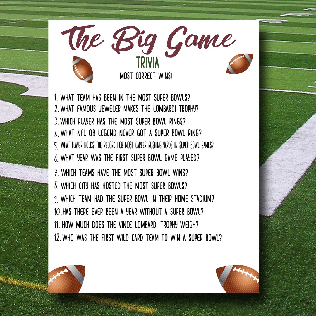 The Big Game Trivia Party Game INSTANT DOWNLOAD - PRINTABLE Football ...