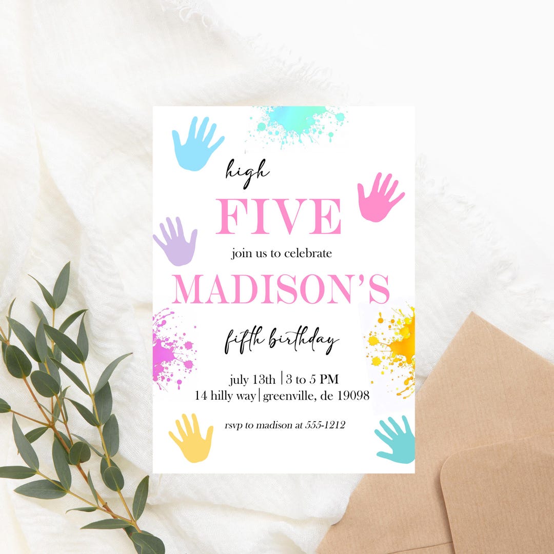 Editable High Five Printable 5th Birthday Invitation – Patel Hi Five ...