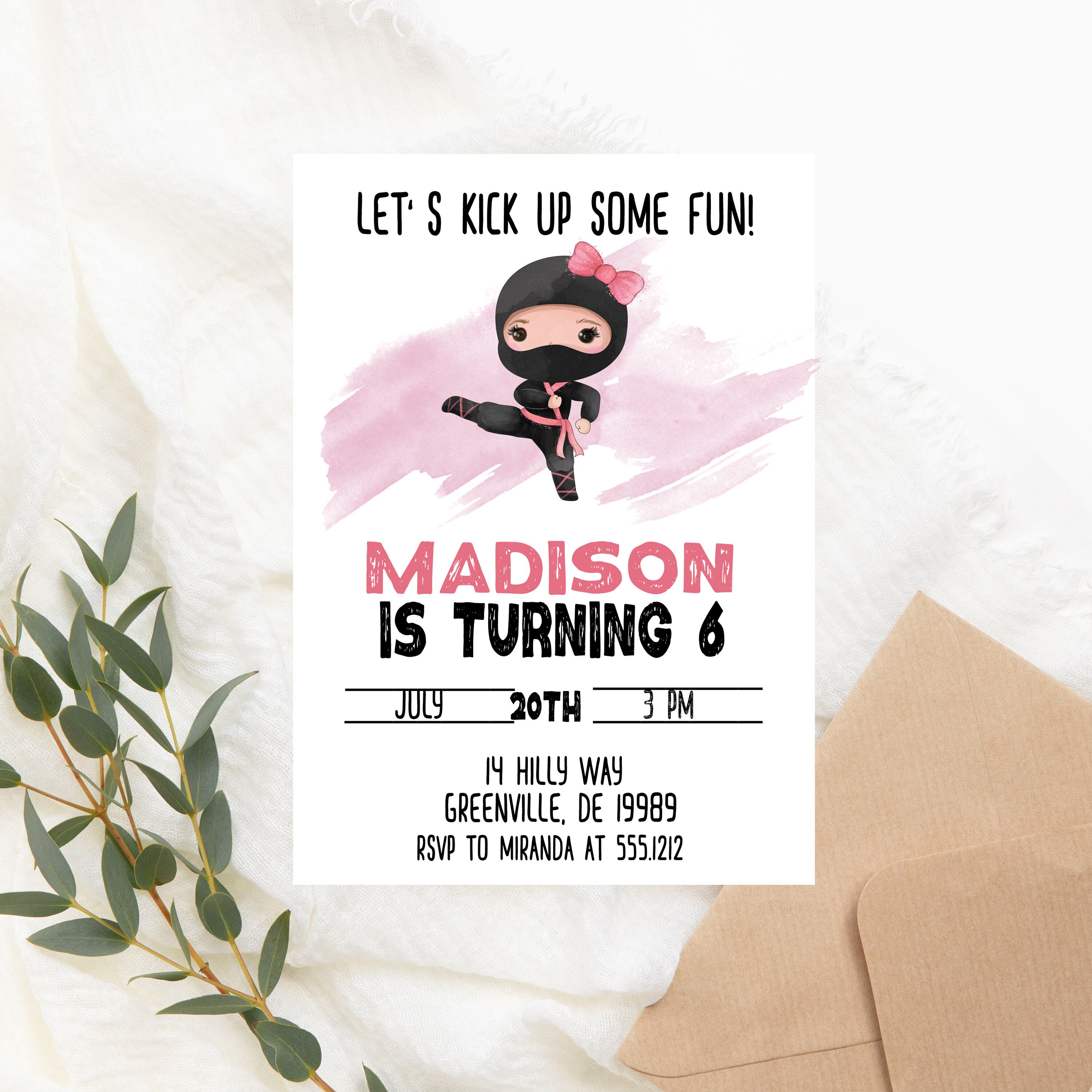 Ninja Girl Birthday Invitation PRINTABLE Ninja Party - Etsy