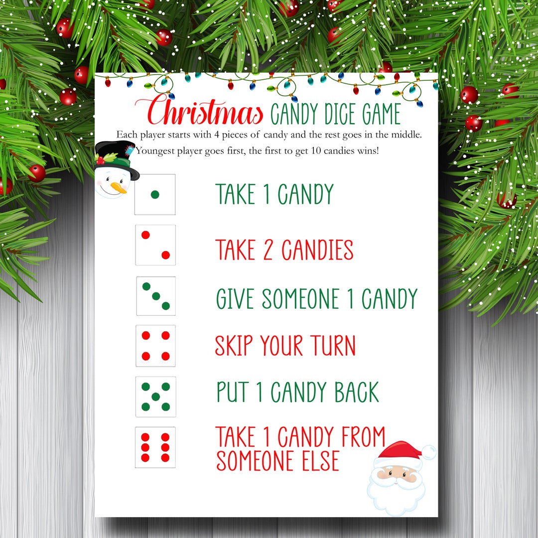 Christmas Candy Dice Game for Kids - PRINTABLE Christmas Party Game ...