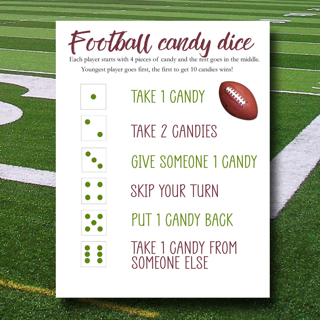 Football Candy Dice Game for Kids - PRINTABLE Football Party Game ...