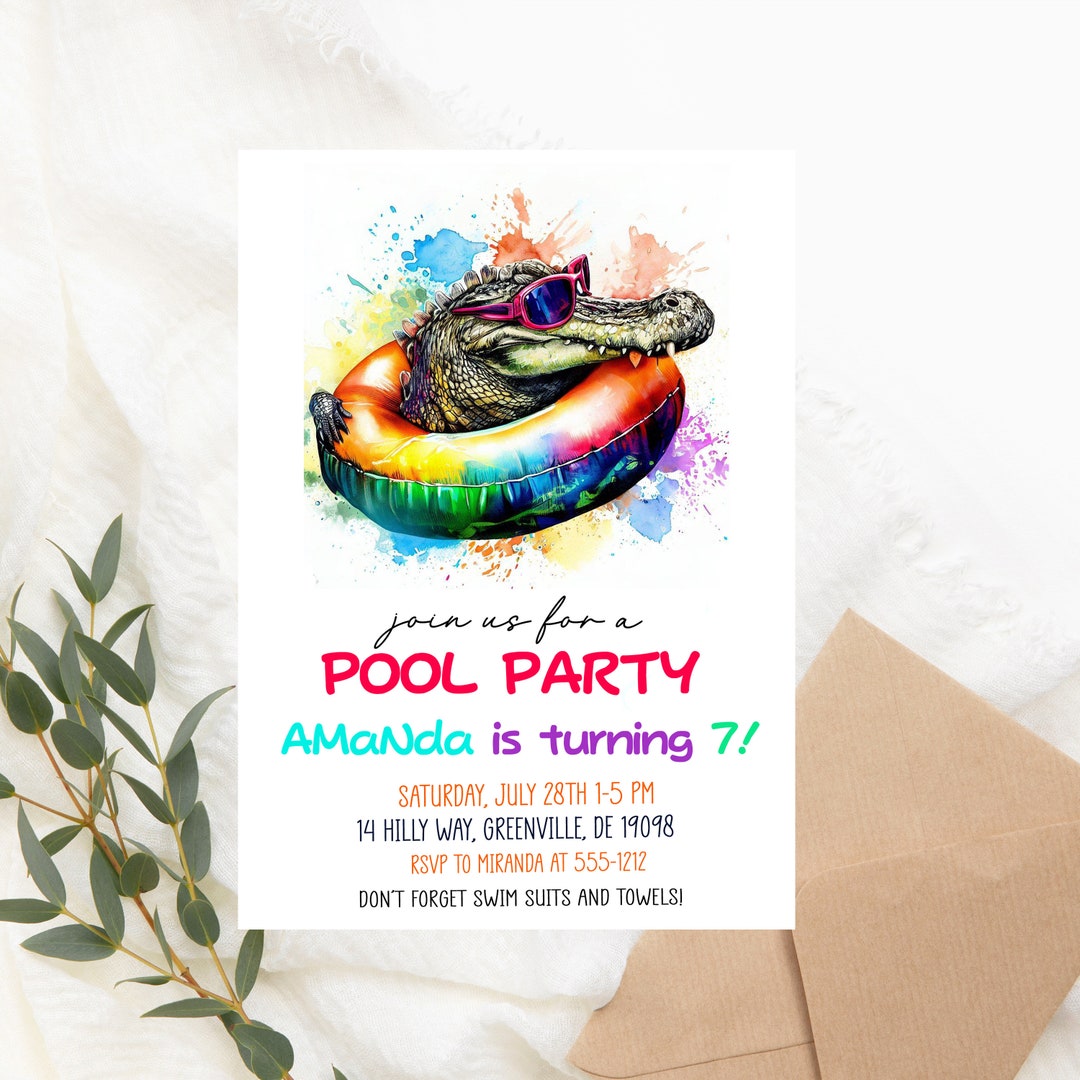 Alligator Pool Birthday Party Invitation PRINTABLE - Summer Birthday ...