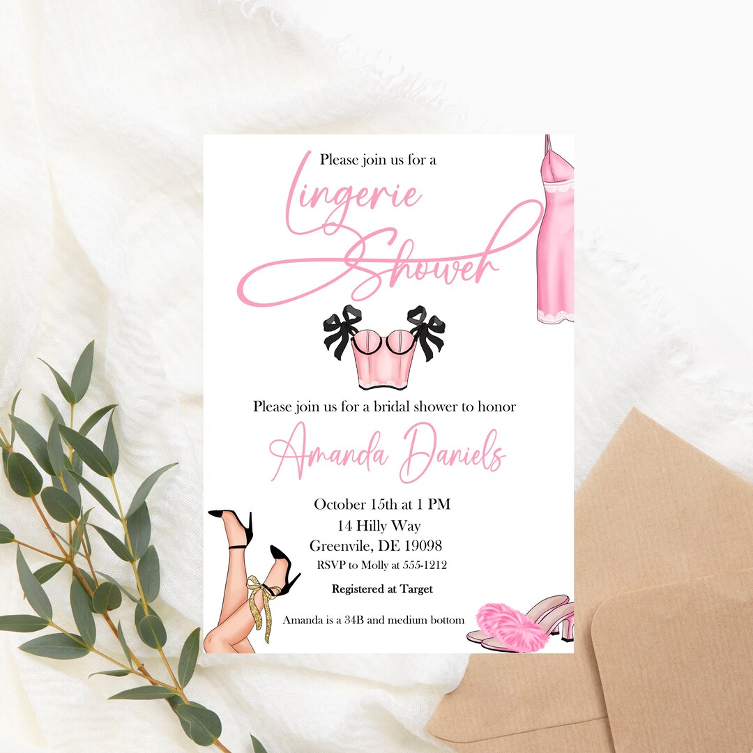 Lingerie Shower Invitation Printable Lingerie Party Bachelorette Party