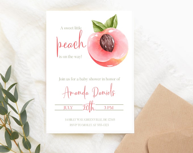 Editable Peach Baby Shower Invitation, Summer Girl Baby Shower Invite ...