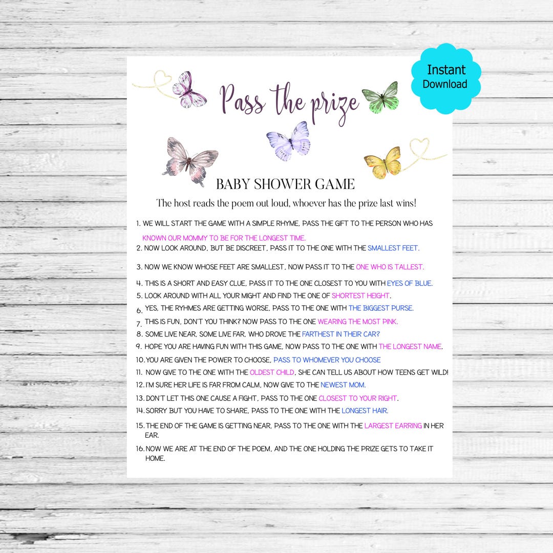 Butterfly Pass the Prize PRINTABLE Baby Shower Game - Garden Party ...