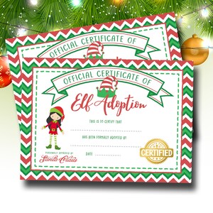 Girl Elf Adoption Certificate INSTANT DOWNLOAD Adopt an Elf Christmas ...
