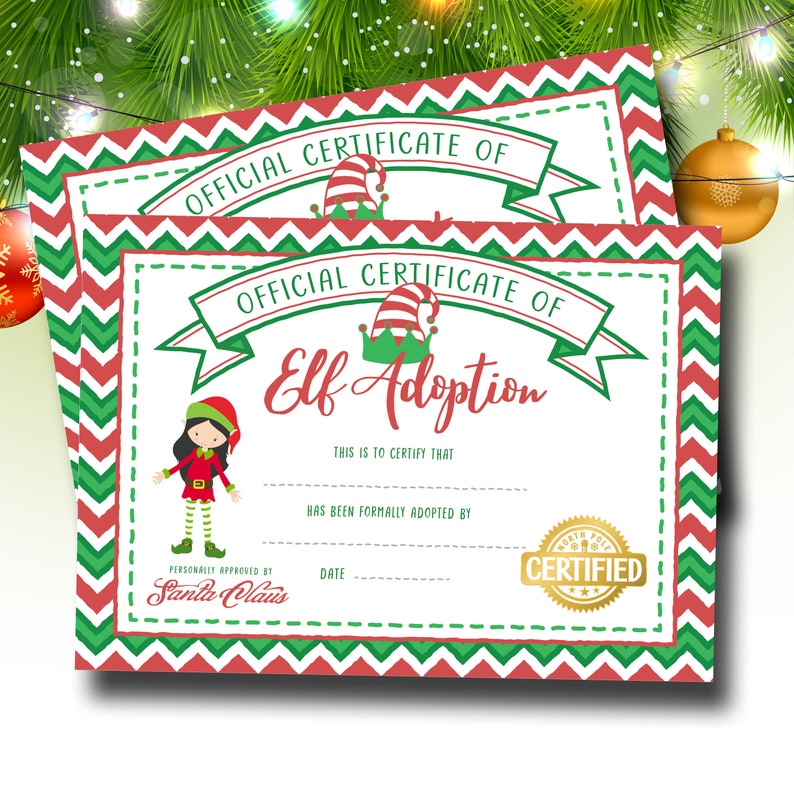 Girl Elf Adoption Certificate INSTANT DOWNLOAD Adopt an Elf - Etsy