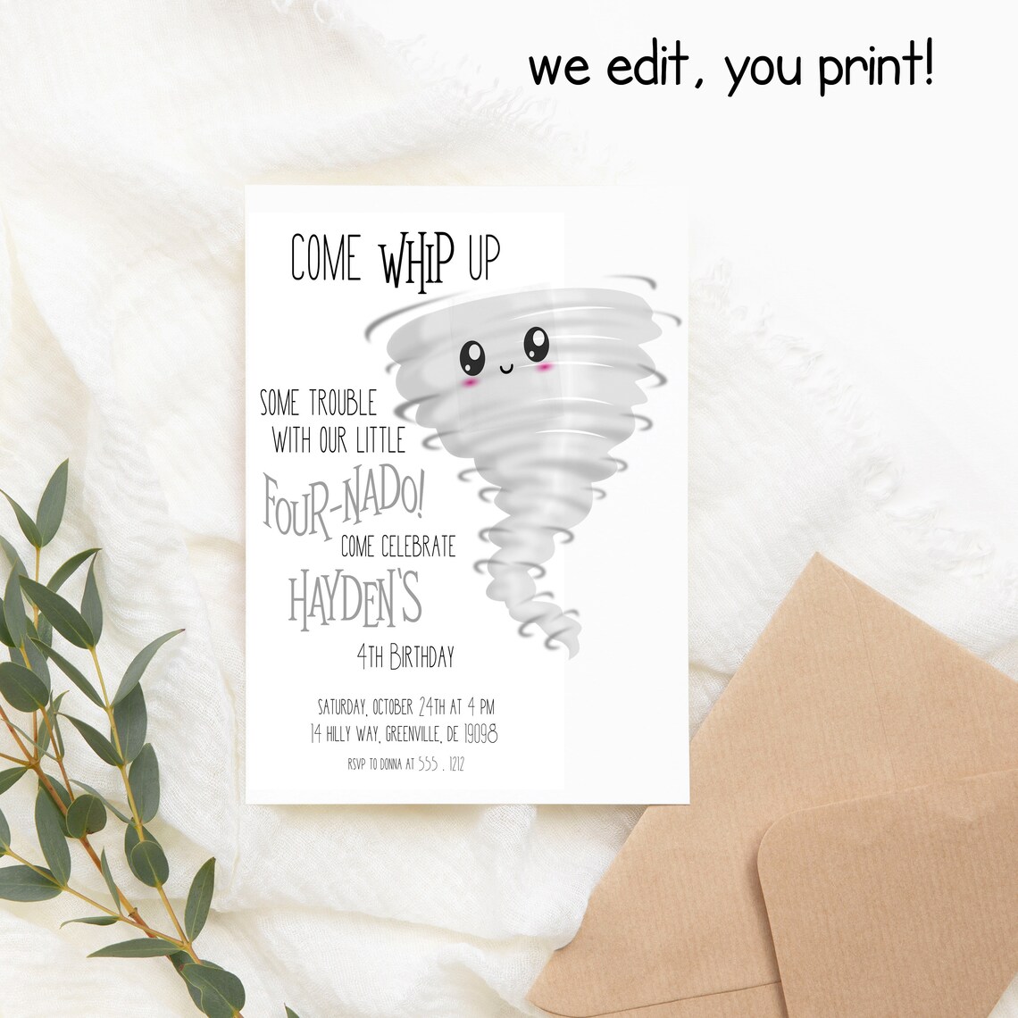Tornado Birthday Party Invitation PRINTABLE Four-tornado - Etsy