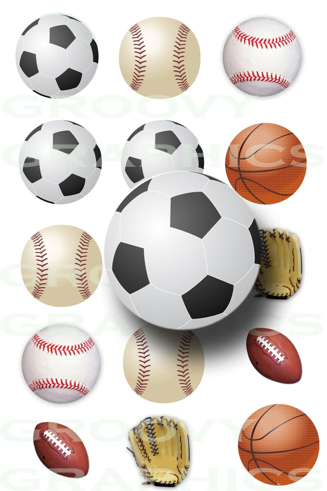 Sports Balls Printable Digital Collage Sheet - 1 Inch Circles - Bottle ...