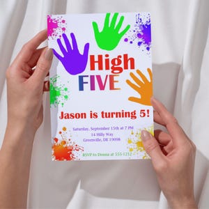 Editable High Five 5th Birthday Invitation – Hi Five Party Theme ...