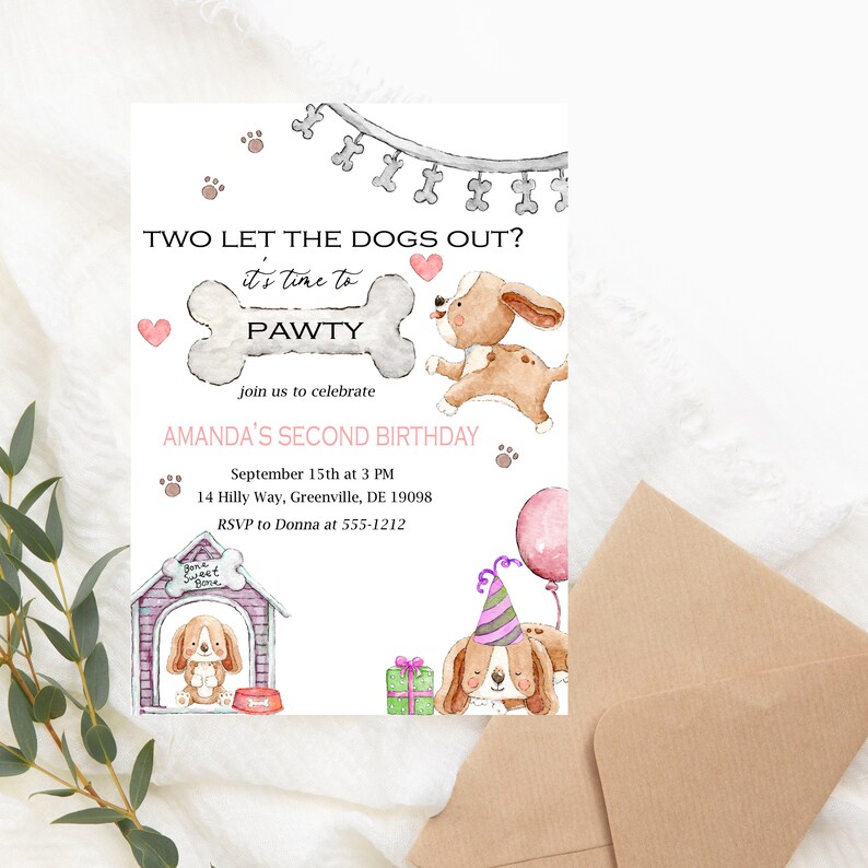 Dog Birthday Party Invitation PRINTABLE Doggie Second - Etsy