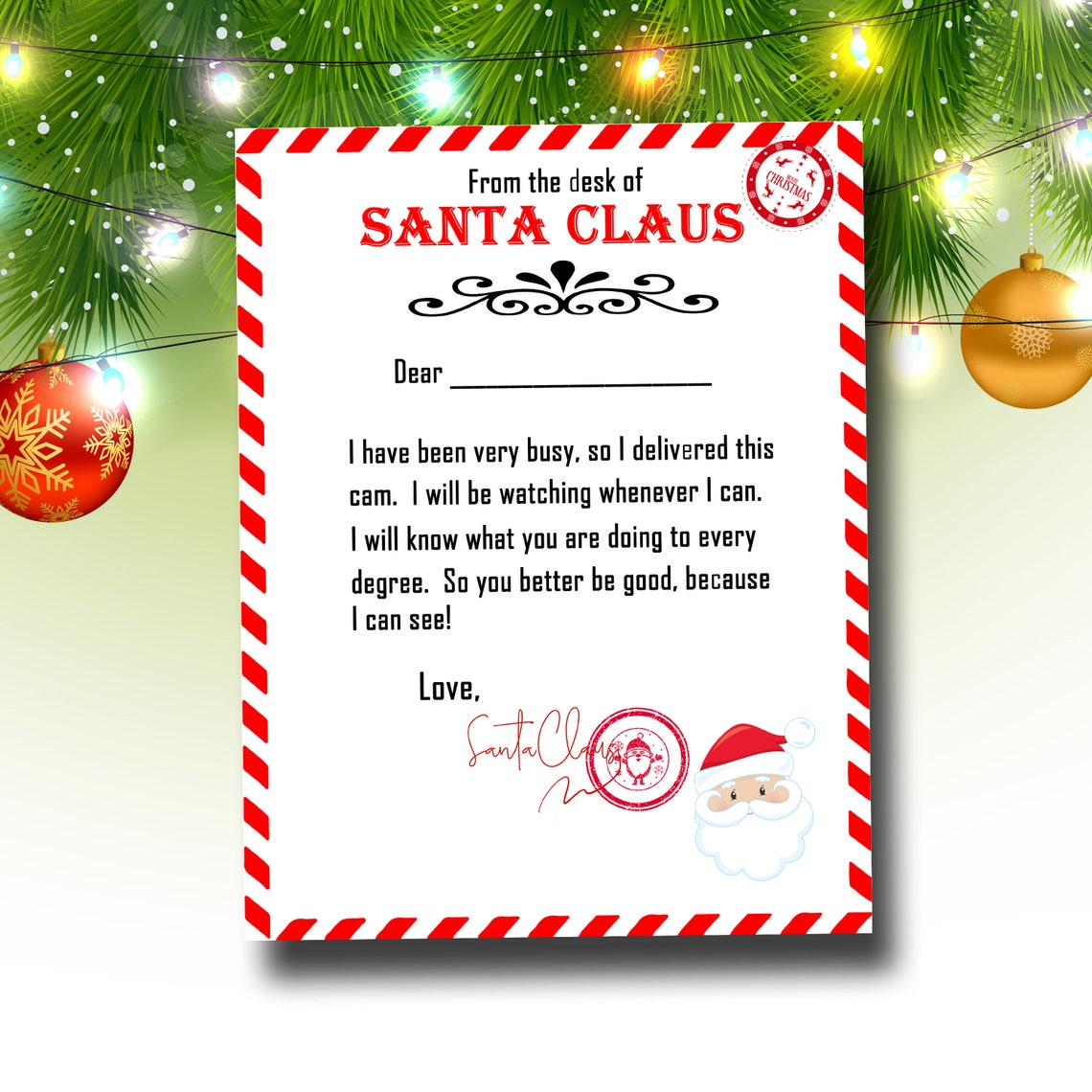 Santa Cam Letter Letter From Santa INSTANT DOWNLOAD Letter - Etsy