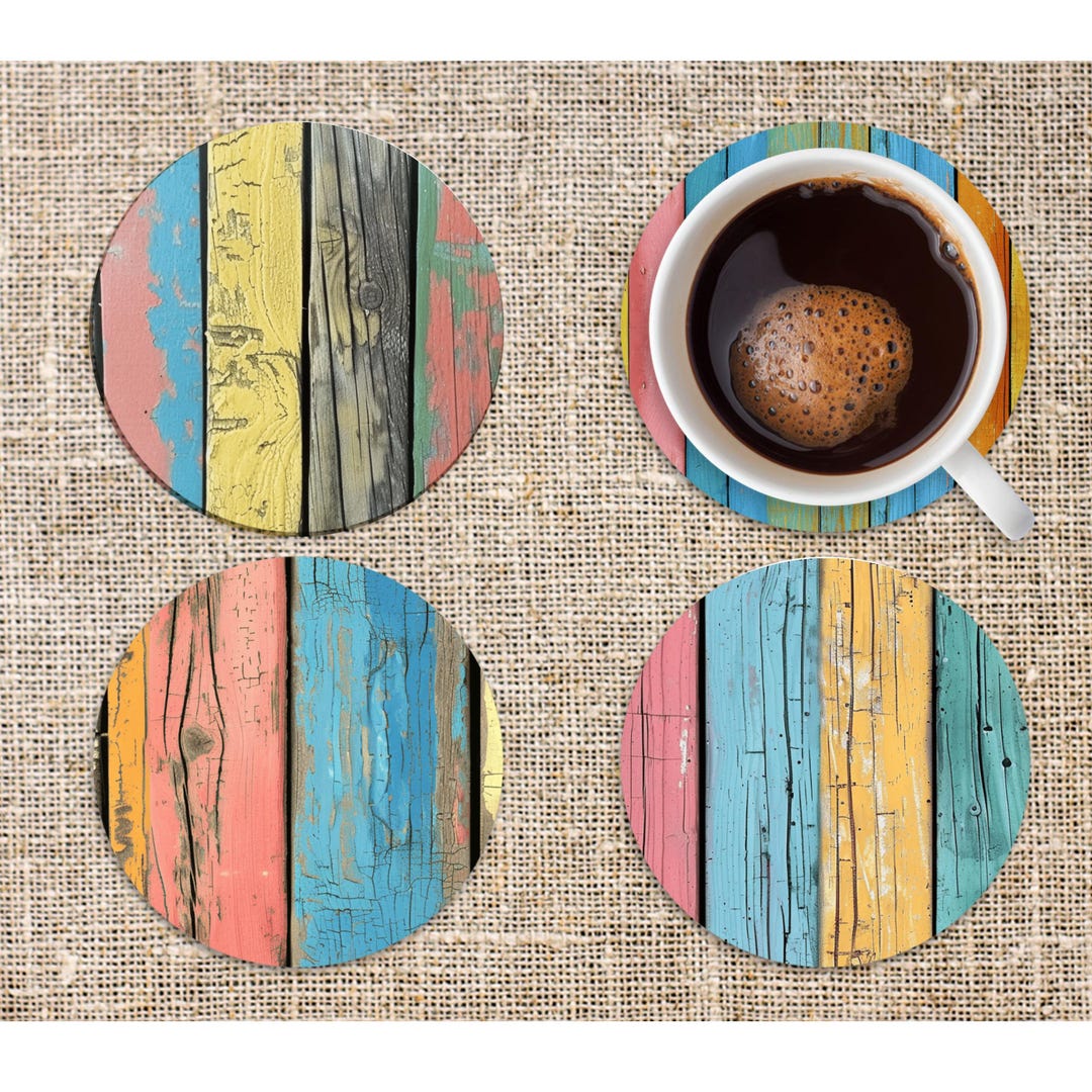 Rustic Wood Coaster Designs Bundle – 4 Inch Round PNG & PDF – Printable ...