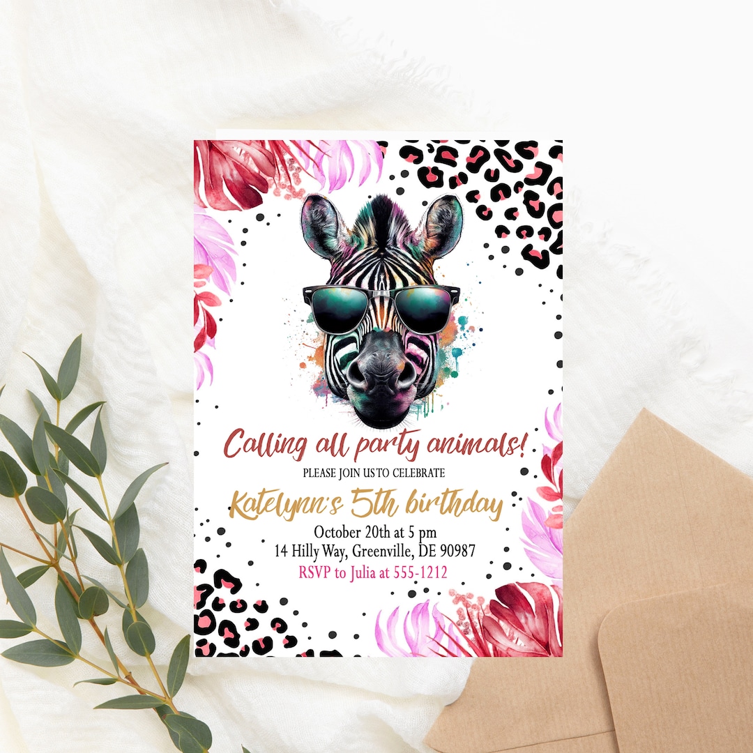 Calling All Party Animals PRINTABLE Birthday Party Invitation - Zebra ...