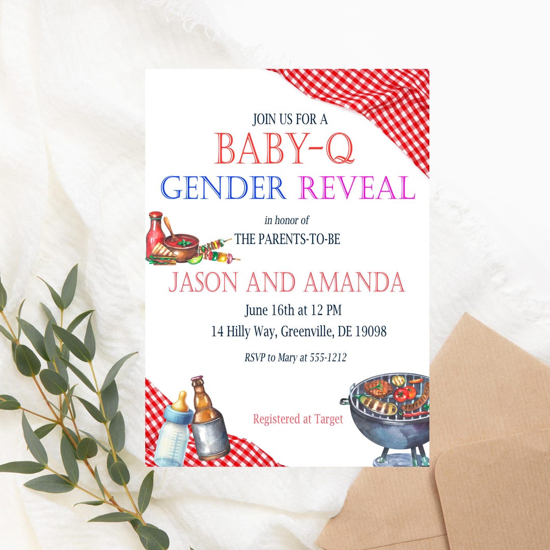 Baby-q Gender Reveal Invitation PRINTABLE - Backyard Gender Reveal ...