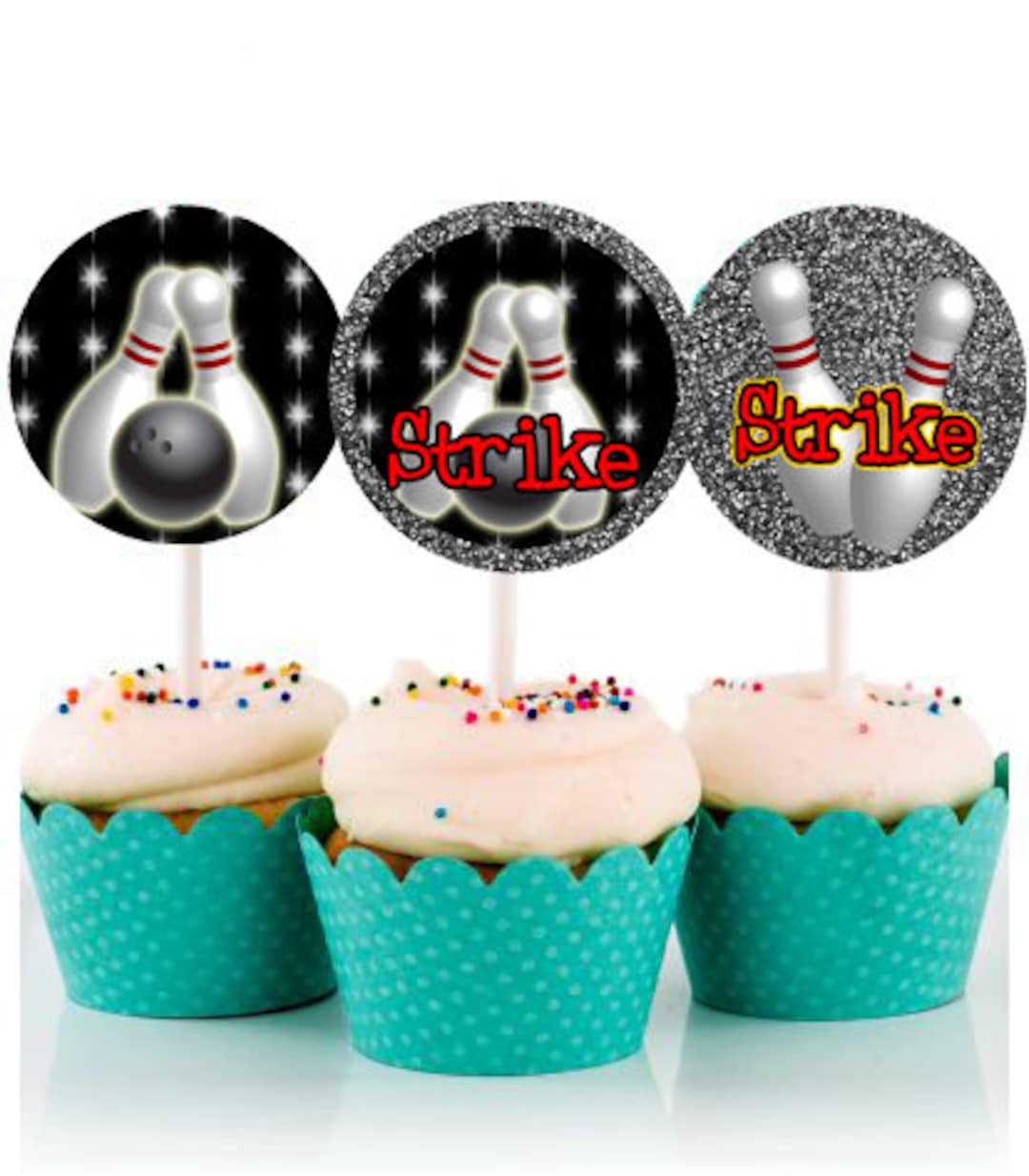 PRINTABLE Bowling Cupcake Topper - Bowling Birthday Party Favors - 2 ...