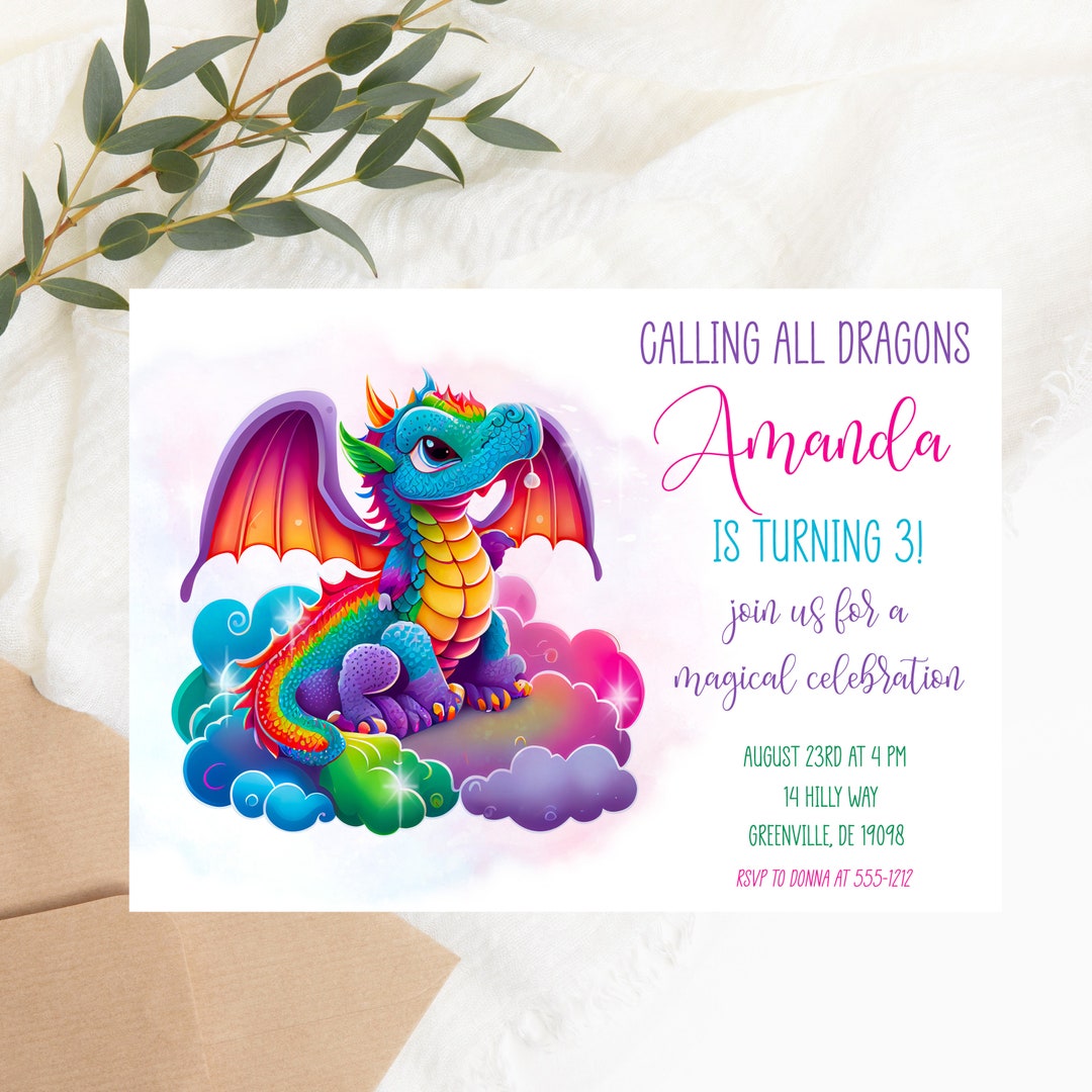 Dragon Birthday Party Invitation PRINTABLE Magical - Etsy