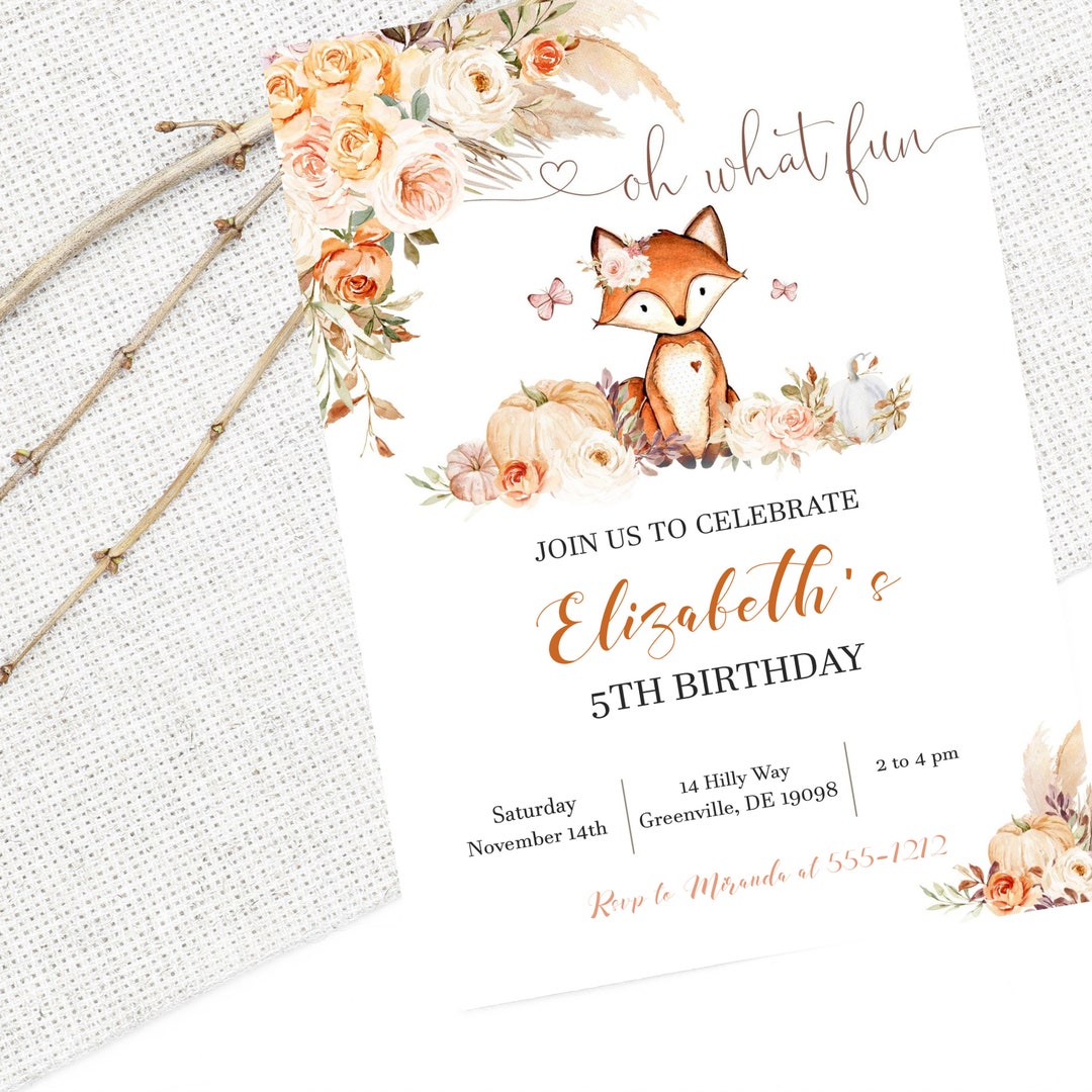 Fox Birthday Invitation PRINTABLE Woodland Fox Birthday Invitation Fall ...