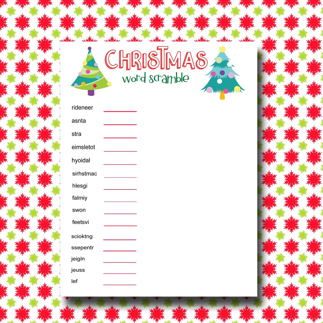 Christmas Word Scramble Game - Printable Holiday Party Game - 8.5x11 ...
