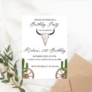 Country Western Birthday Invitation PRINTABLE - Bull Skull Birthday ...