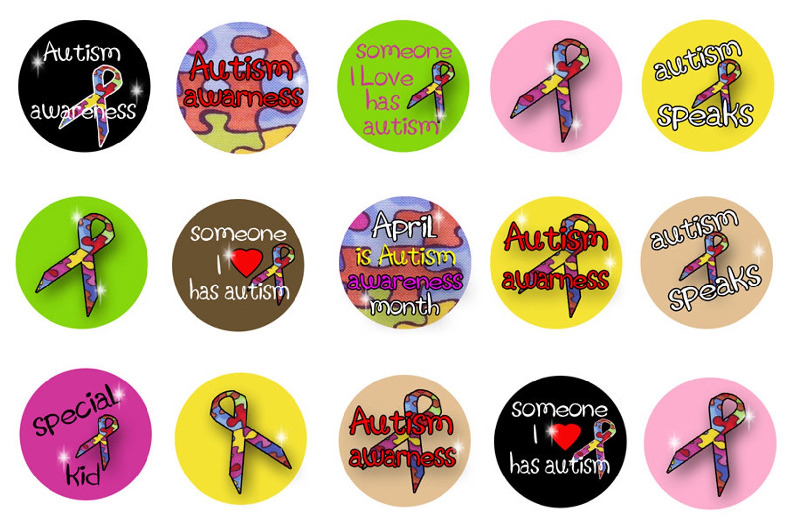 Autism Awareness Bottle Cap Images – Puzzle Piece Digital Collage Sheet ...