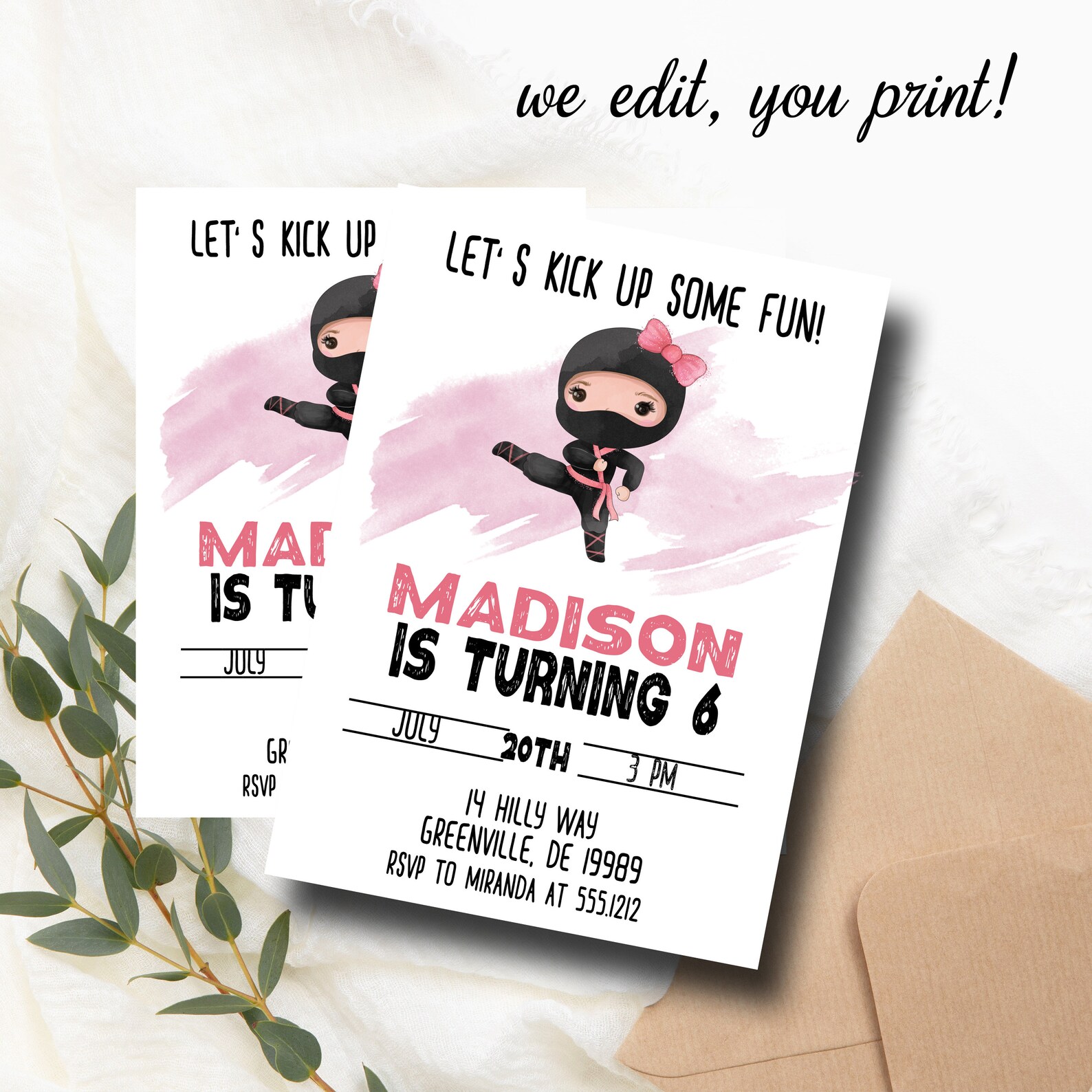 Ninja Girl Birthday Invitation PRINTABLE Ninja Party - Etsy