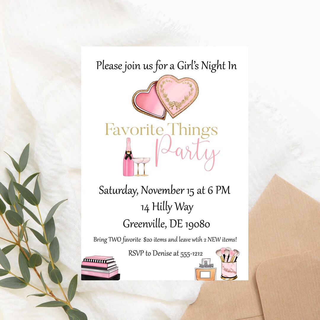 Favorite Things Party Invitation PRINTABLE - Girls Night in Party ...