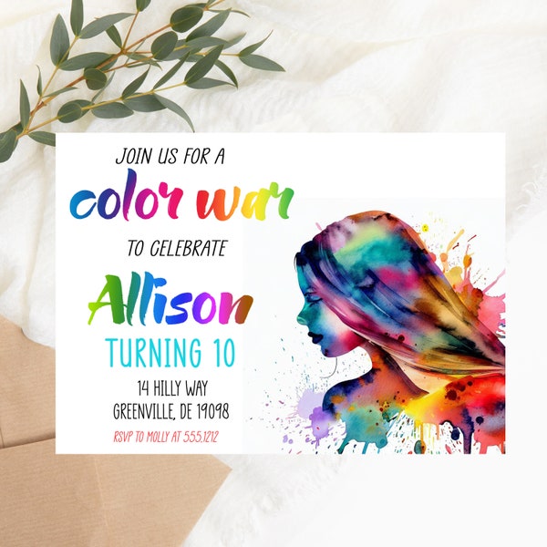 Color Wars Birthday Invitation - Etsy