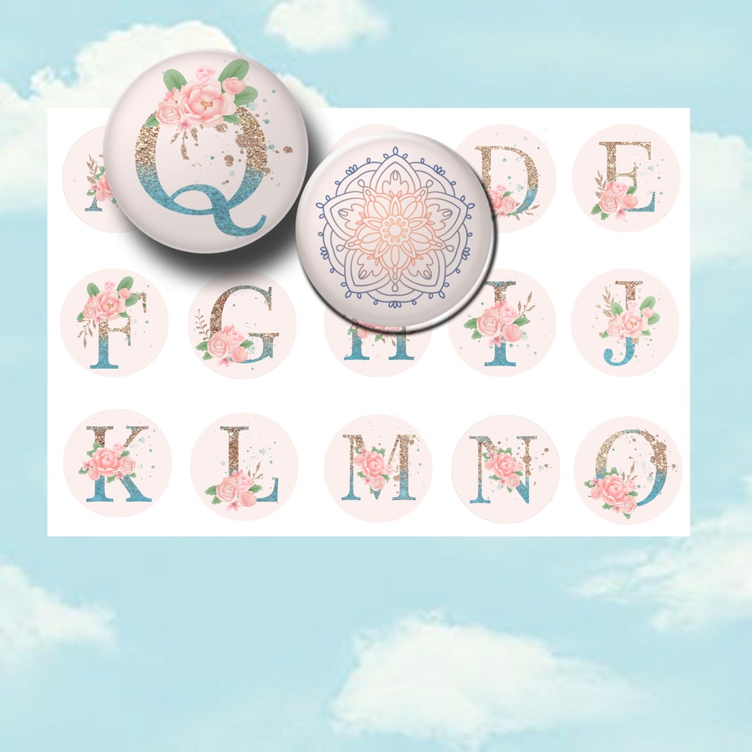 Pink Floral Glitter Alphabet Bottle Cap Images - Monogram Printable 1 ...