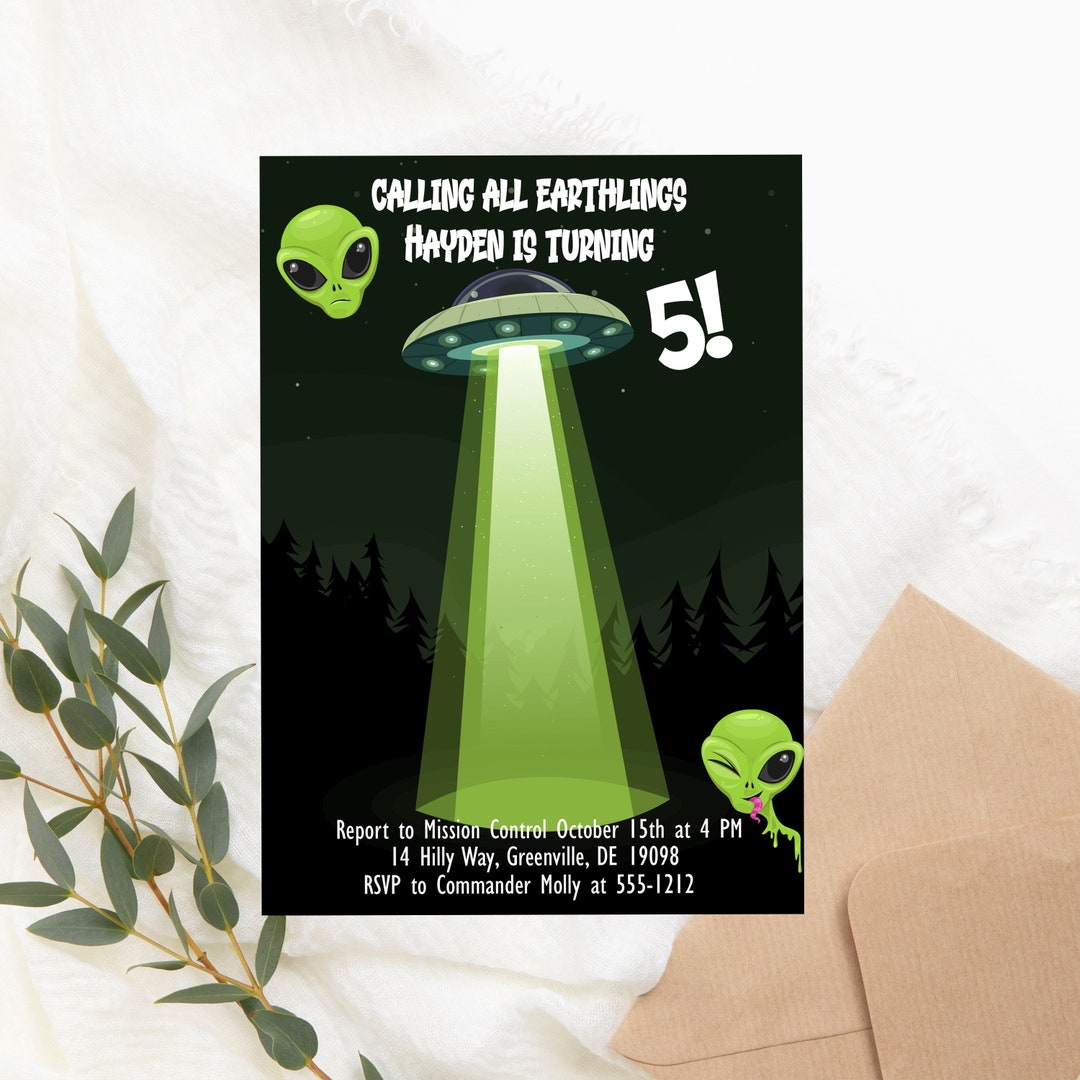 Alien Birthday Party Invitation UFO Birthday Invitation PRINTABLE Outer ...