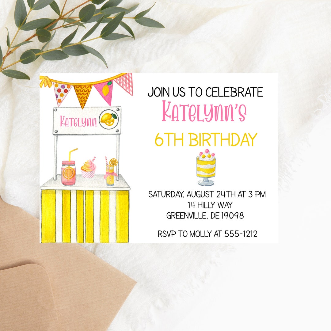 Lemonade Birthday Invitation PRINTABLE Pink Lemonade Birthday Party ...
