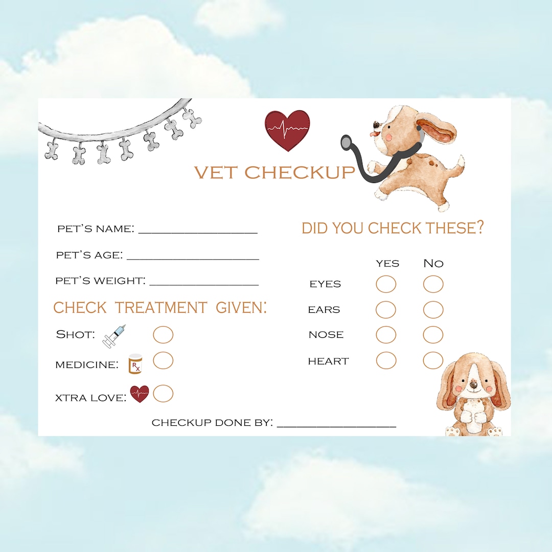 Vet Checkup Sheet for Puppy Party PRINTABLE Puppy Party Games NON ...