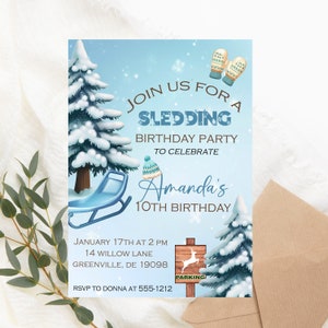 Sledding Birthday Invitation PRINTABLE Winter Birthday Party Sledding ...