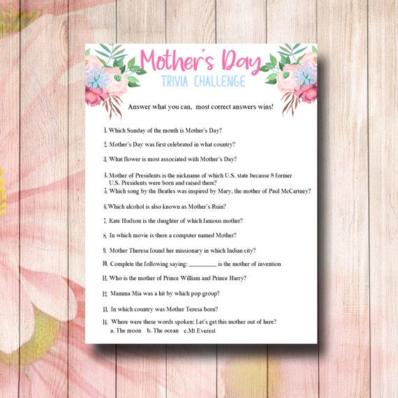 Mother's Day Trivia Game PRINTABLE Mother's Day | Etsy
