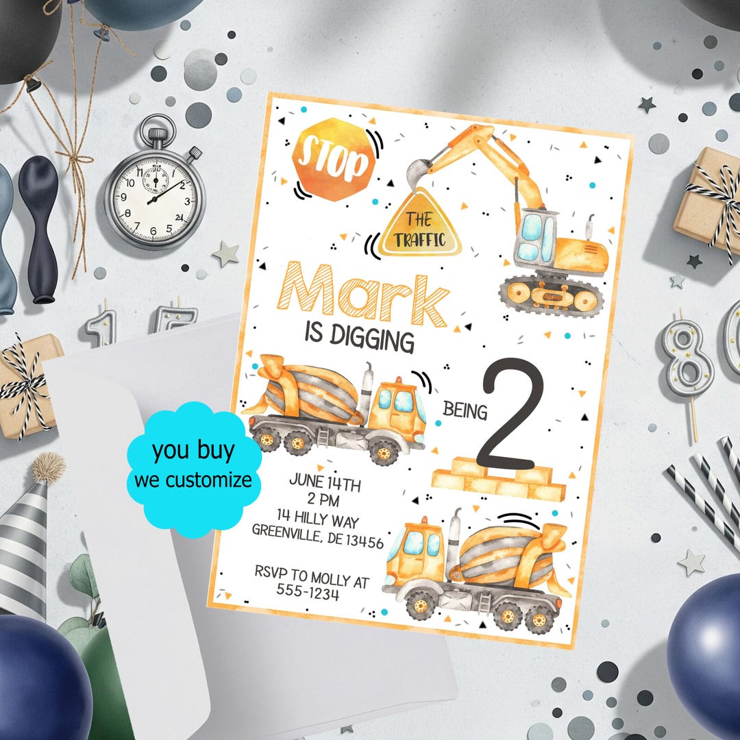 Digging Being Two Construction Birthday Invitation PRINTABLE - Dump ...