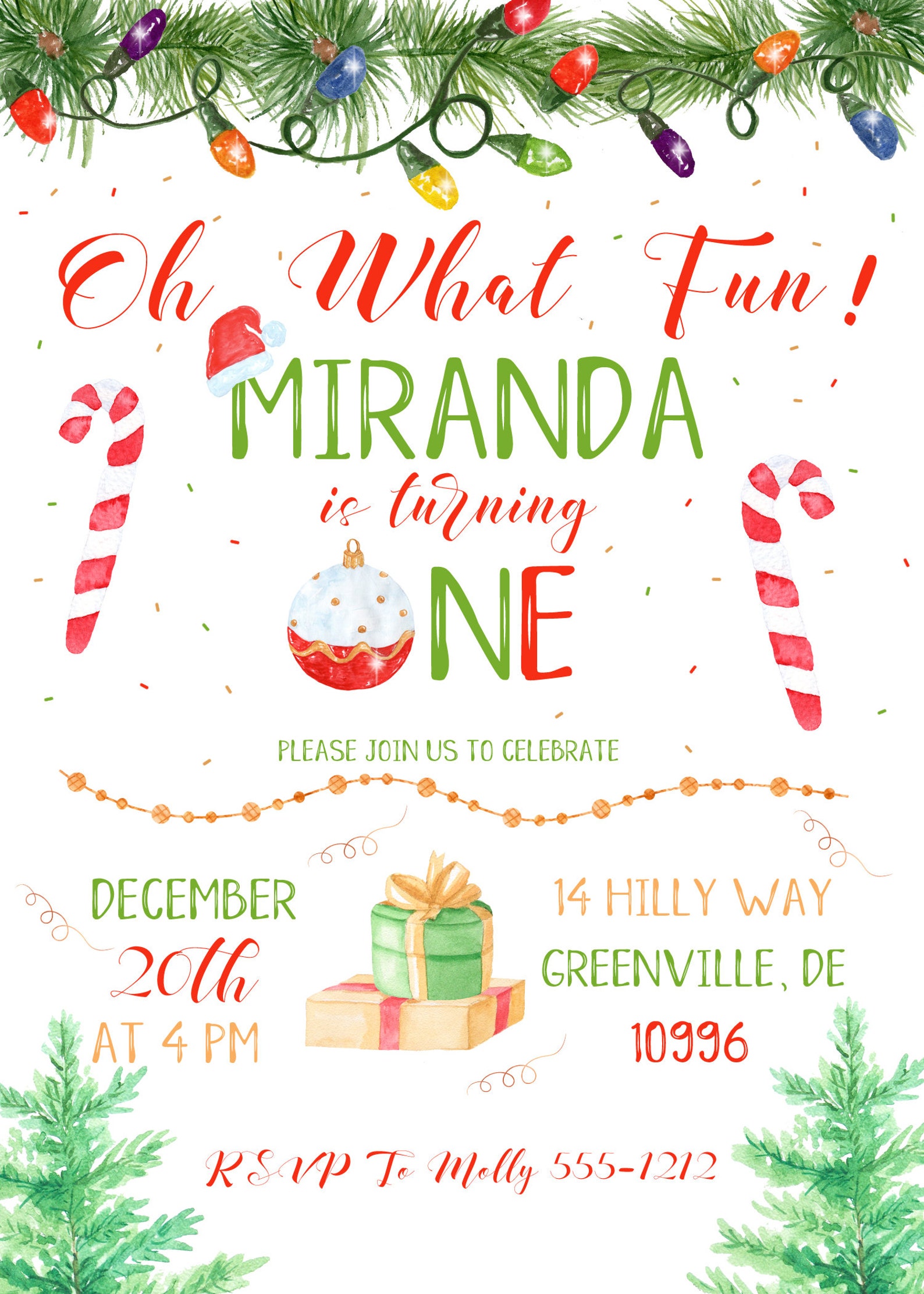 Christmas First Birthday Invitation PRINTABLE Baby's - Etsy