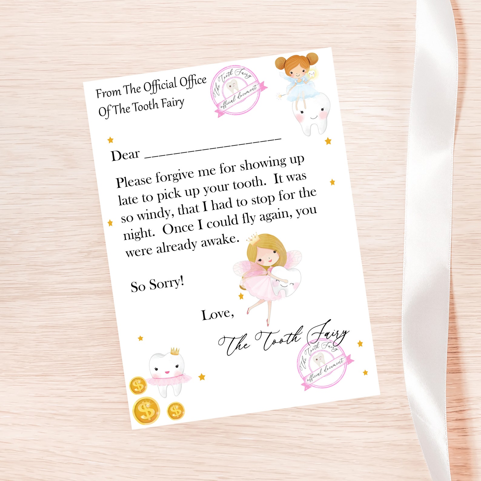 Tooth Fairy Forgot Letter PRINTABLE Letter From the Tooth - Etsy