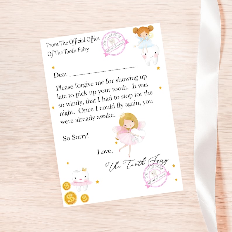 Tooth Fairy Forgot Letter PRINTABLE Letter From the Tooth - Etsy
